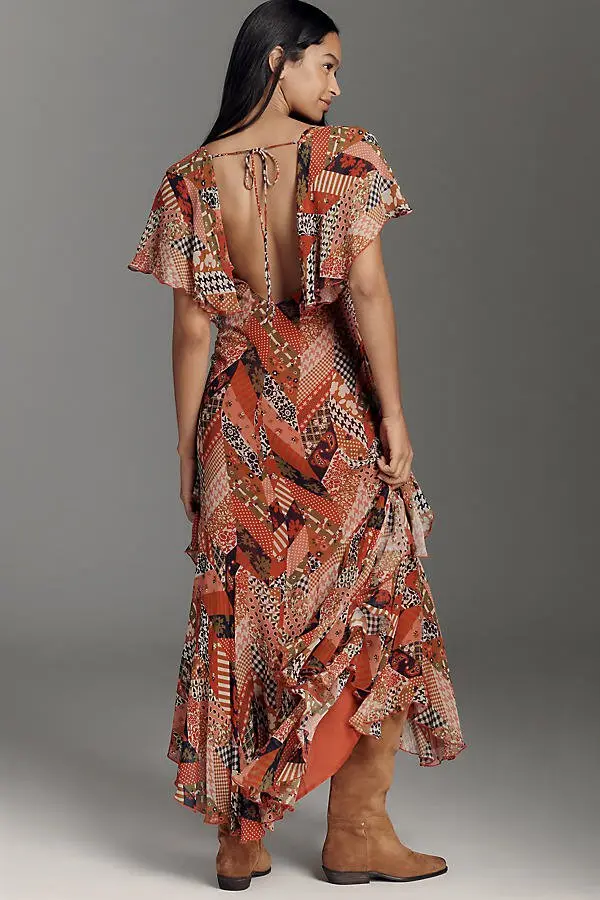 msgm red asymmetrical ruffle dress Asymmetrical Tiered Ruffle Midi Dress