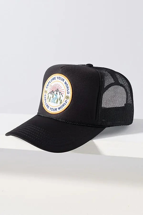 FRIDAY FEELIN Explore Your World Trucker Hat - Black