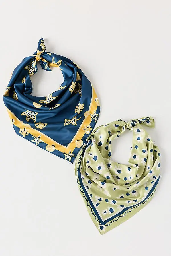 CELANDINE Set Of Two Printed Hair Scarves - Green