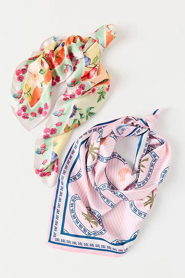 CELANDINE Set Of Two Printed Hair Scarves - Pink