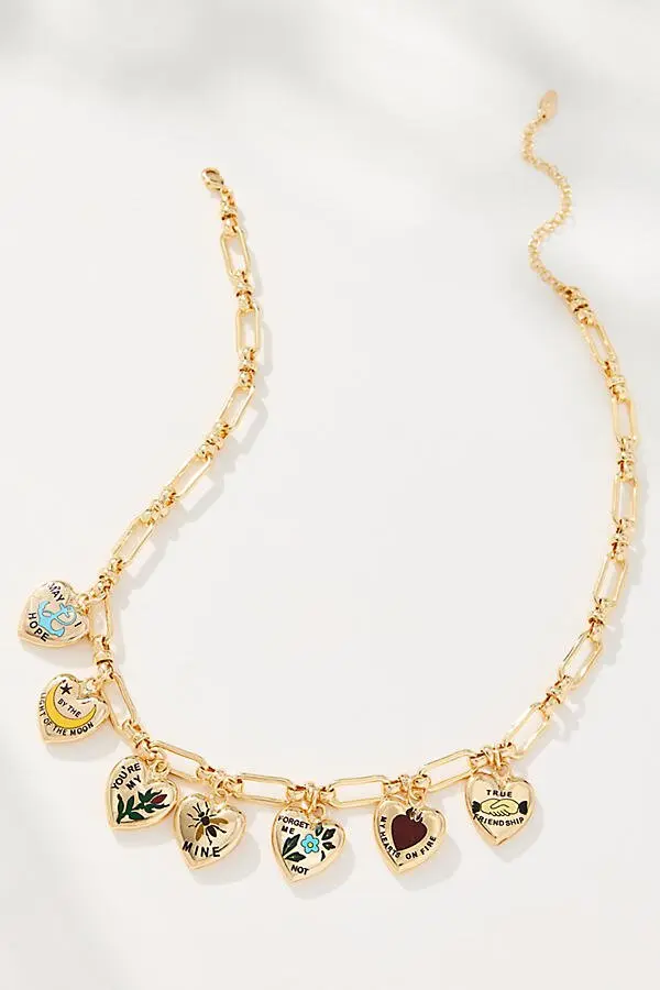 Anthropologie Heart Charm Link Necklace - Gold