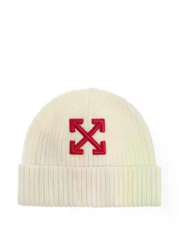 Off-White Arrow-embellished Ribbed Beanie - Neutrals