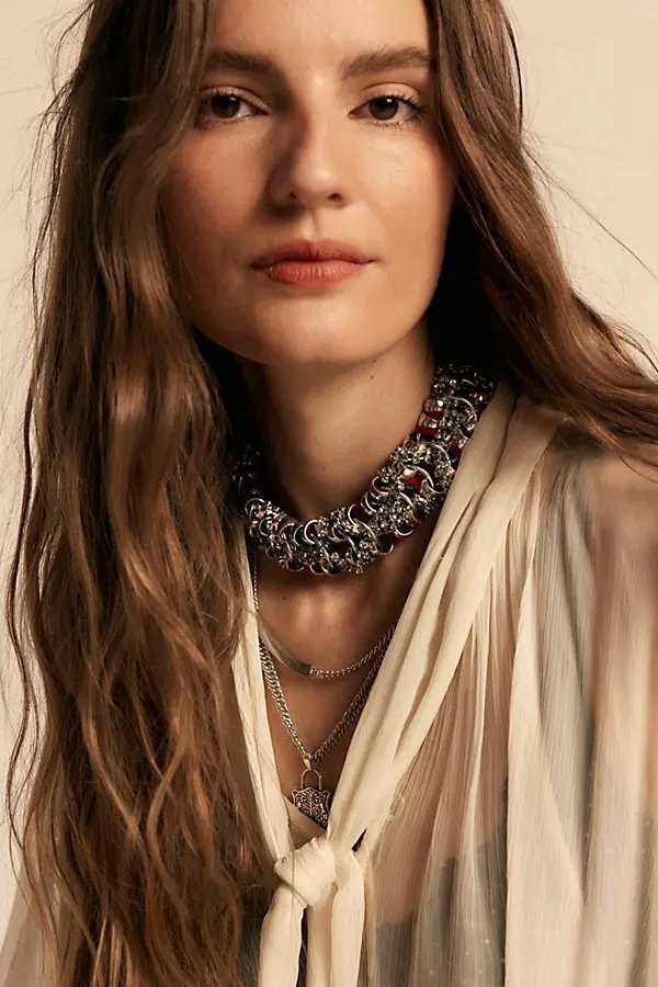 Free People Studded Chain Choker - Silver/burgundy