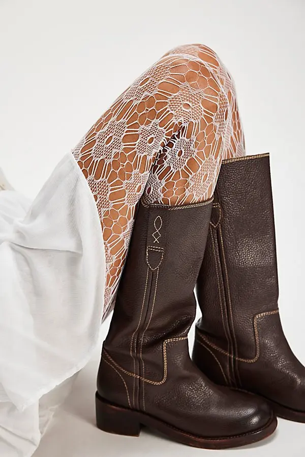 HIGH HEEL JUNGLE Floral Fishnet Tights - Ivory