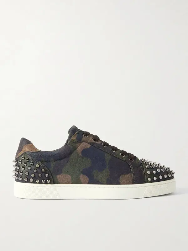 CHRISTIAN LOUBOUTIN Seavaste 2 Studded Camouflage-print Sneakers - Green