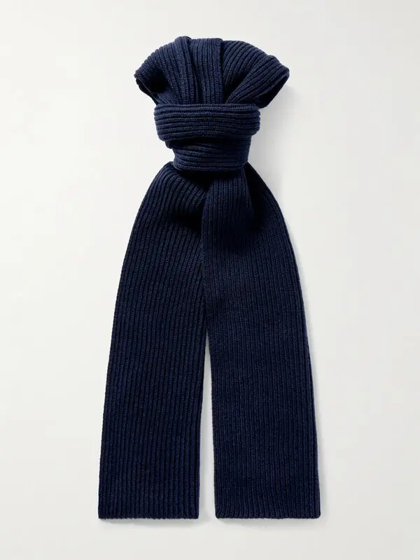John Smedley Stark Ribbed Recycled-cashmere And Merino Wool-blend Scarf - Blue
