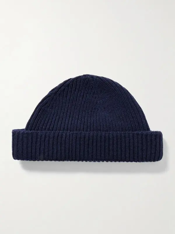 John Smedley Oram Ribbed Beanie - Blue