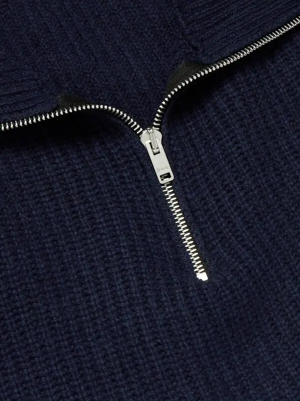 John Smedley Ryker Ribbed Recycled Cashmere And Wool-blend Half-zip Sweater - Blue