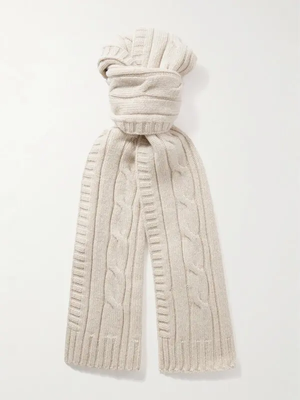 John Smedley Wooton Cable-knit Recycled-cashmere And Merino Wool-blend Scarf - Neutrals