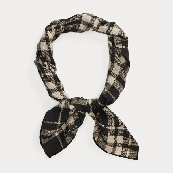 Ralph Lauren Plaid Cashmere-silk Neckerchief - Black/cream