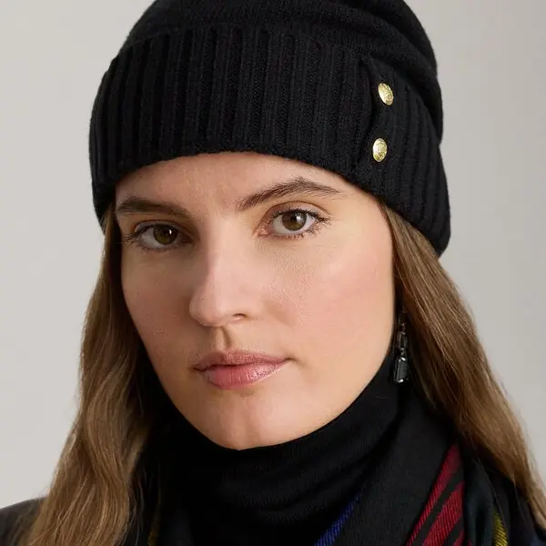 Ralph Lauren Button-trim Knit Beanie - Black