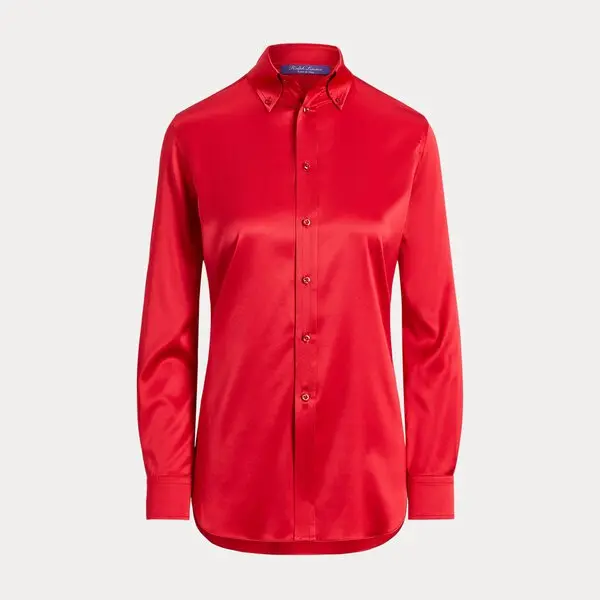 Ralph Lauren Cameron Straight Fit Silk Shirt - Bright Red