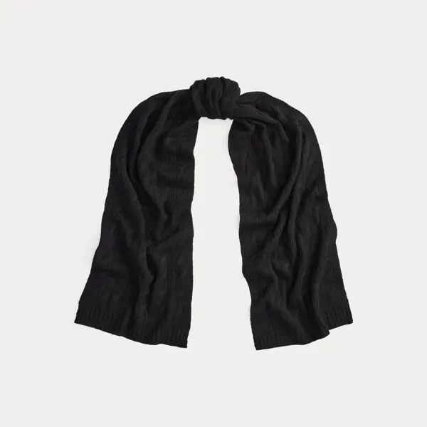Ralph Lauren Cable-knit Cashmere Scarf - Black