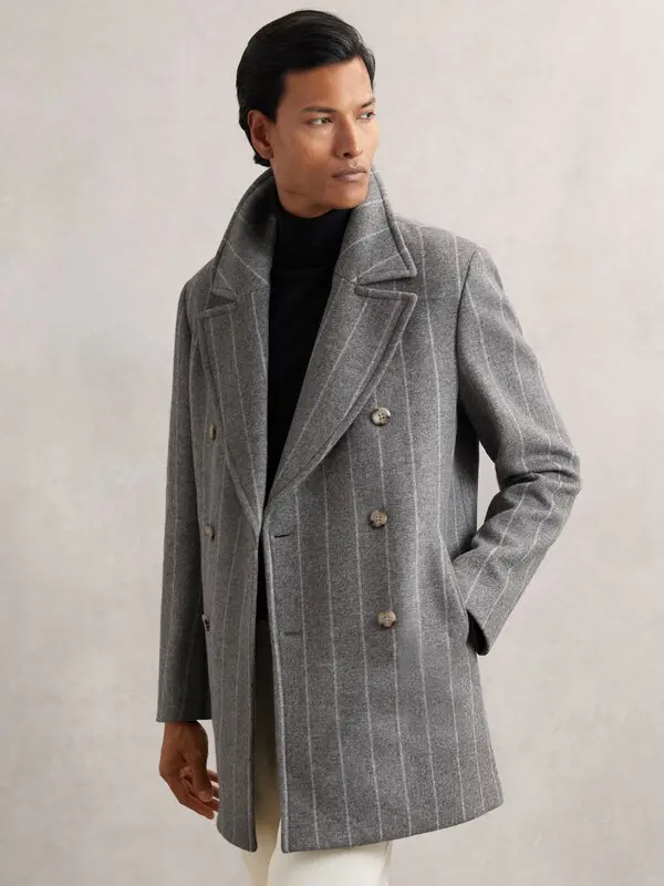 REISS Bergamo Wool-blend Chalk-stripe Pea Coat