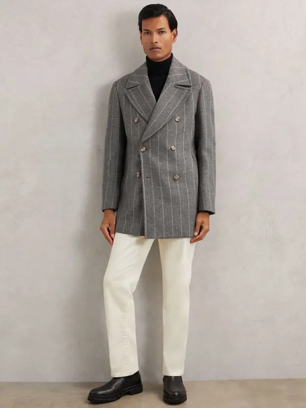 REISS Bergamo Wool-blend Chalk-stripe Pea Coat