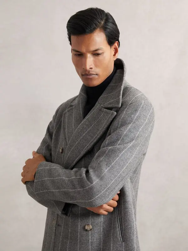 REISS Bergamo Wool-blend Chalk-stripe Pea Coat