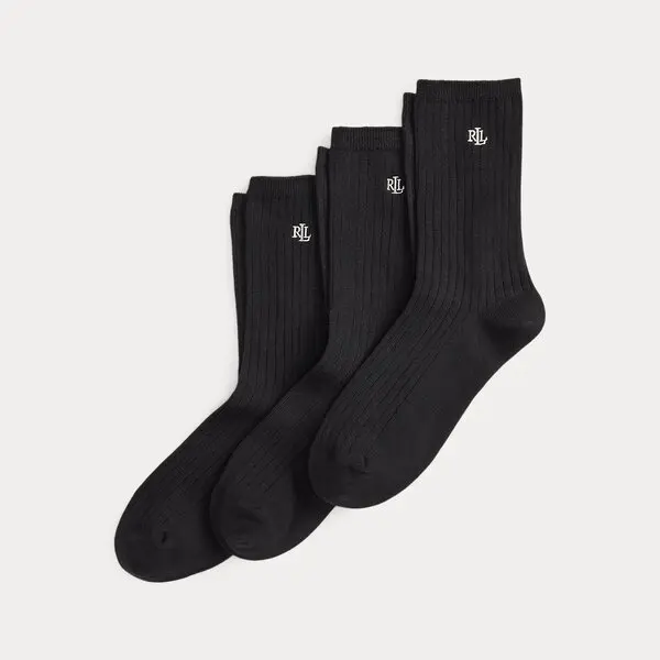 Ralph Lauren Rib-knit Cotton-blend Crew Sock 3-pack - Black