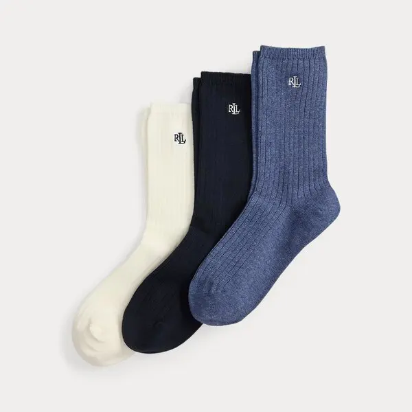 Ralph Lauren Rib-knit Cotton-blend Crew Sock 3-pack - Navy Assorted