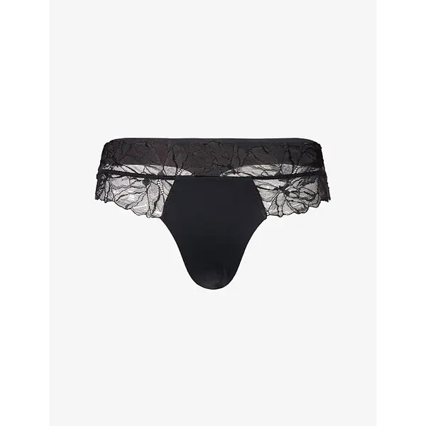Calvin Klein Perfectly Fit Lace Stretch-woven Thong - Black