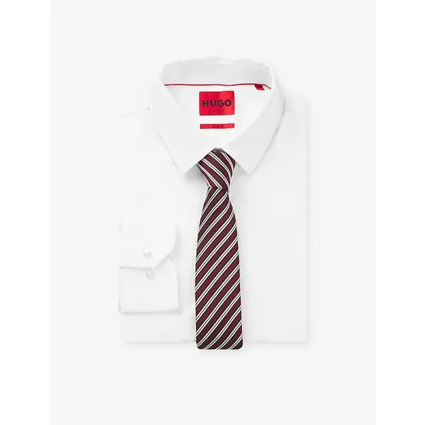Hugo Striped Silk-blend Tie - Dark Red