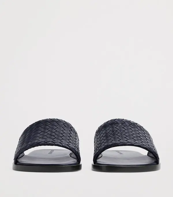 Bottega Veneta Leather Intrecciato Elio Sandals - Blue