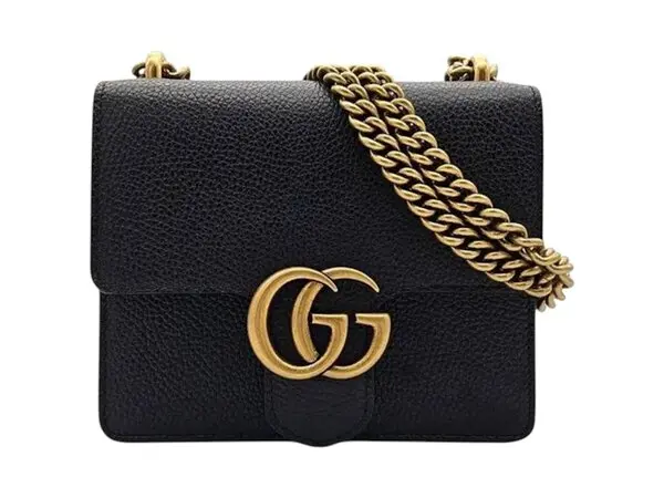 Gucci Gg Marmont Small Shoulder Bag Antique Goldtone - Black