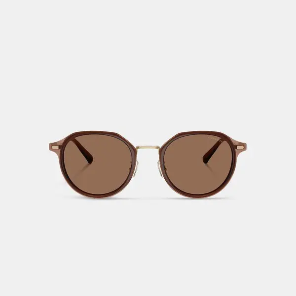 COACH Textured Metal Round Frame Sunglasses - Crystal Brown