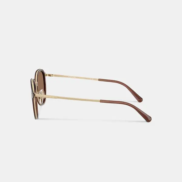 COACH Textured Metal Round Frame Sunglasses - Crystal Brown