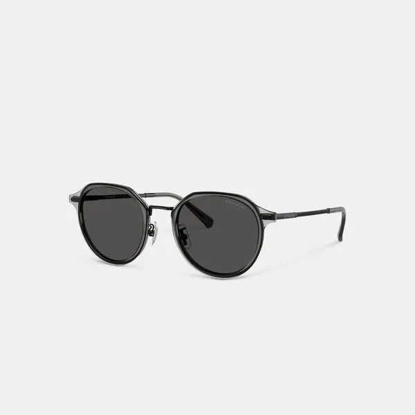Coach Textured Metal Round Frame Sunglasses - Transparent Gray