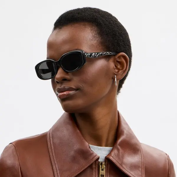 COACH Quilted Oval Rectangle Sunglasses - Black