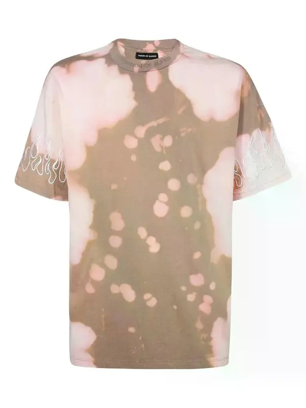 VISION OF SUPER Flame-embroidered Bleached T-shirt - Brown