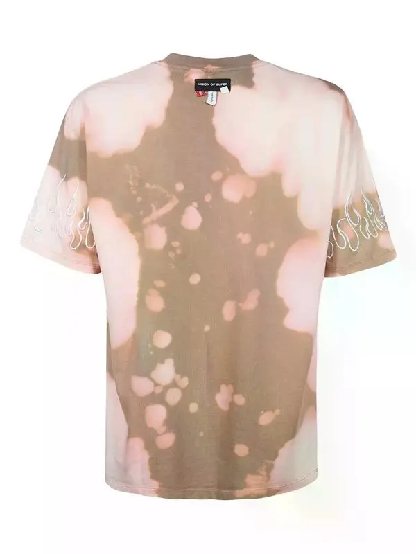 VISION OF SUPER Flame-embroidered Bleached T-shirt - Brown