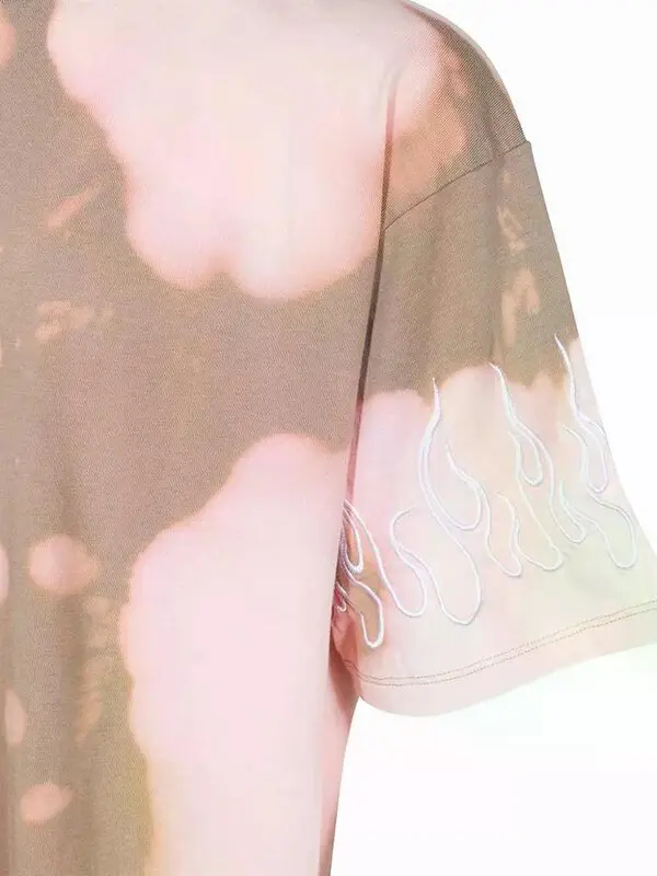 VISION OF SUPER Flame-embroidered Bleached T-shirt - Brown