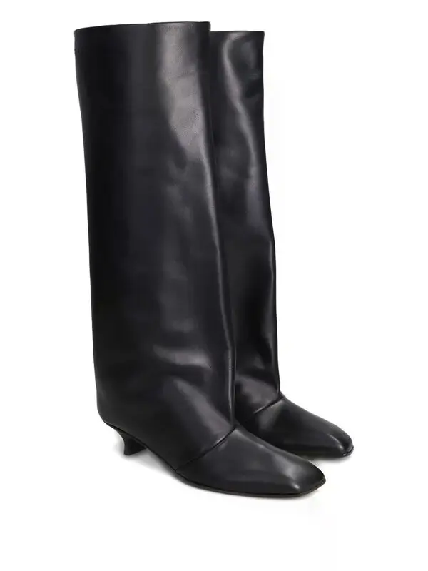 Vicini Square-toe Leather Boots - Black