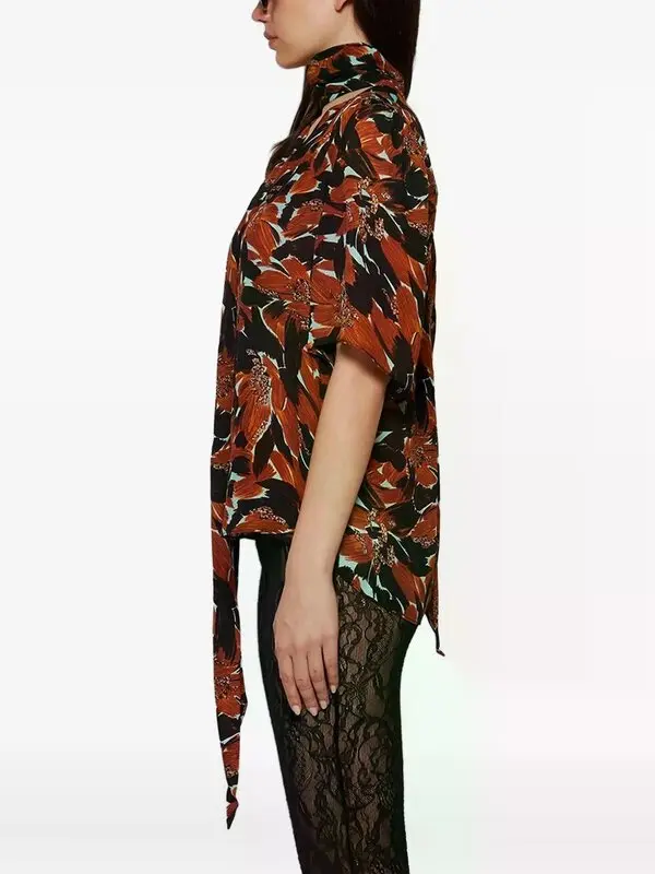 ACE HARPER Tie-neck Floral-print Blouse