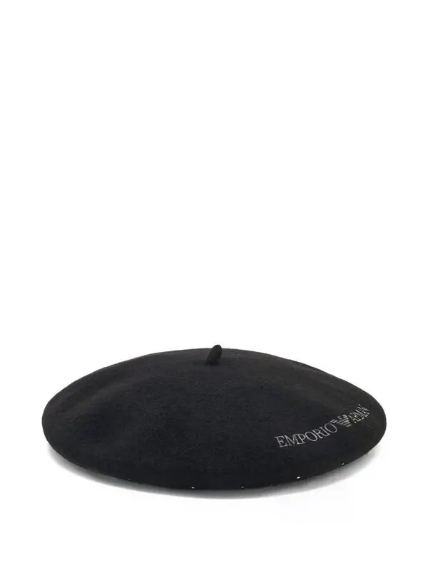 Emporio Armani Logo-embroidered Beret - Black