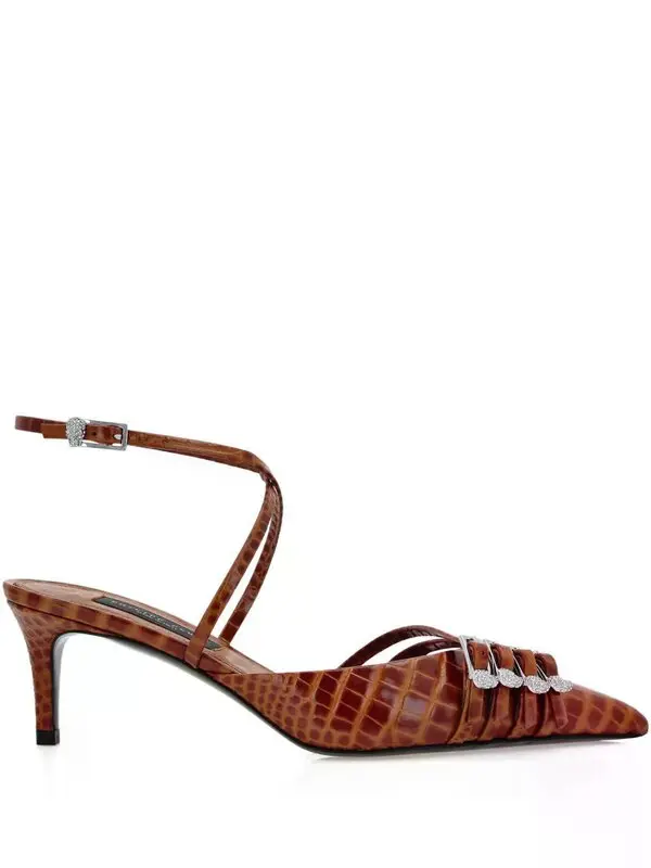 Philipp Plein 55mm Crocodile-effect Buckled Pumps - Brown