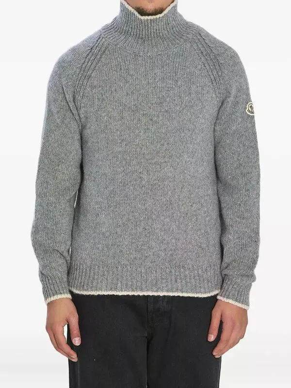 Moncler High-neck Sweater With Logo Patch - Grey