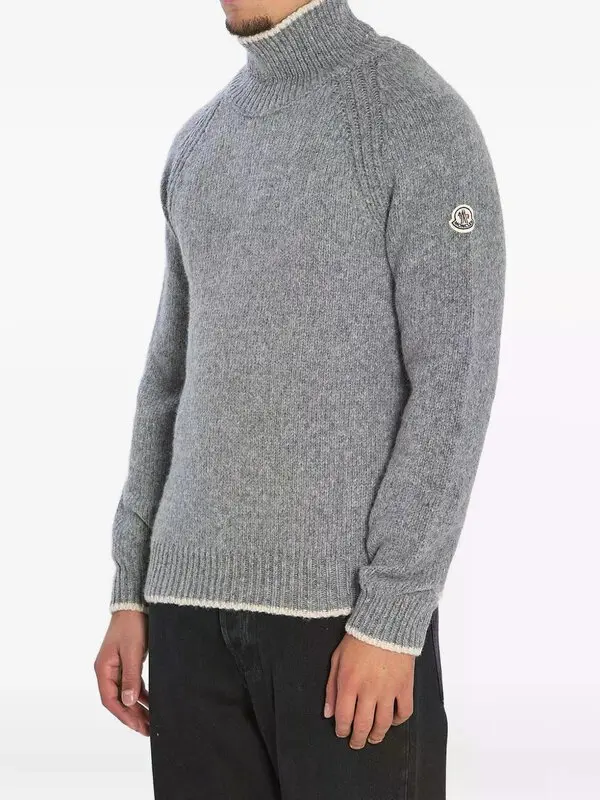 Moncler High-neck Sweater With Logo Patch - Grey