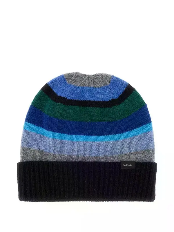 Paul Smith Striped Wool Beanie - Blue