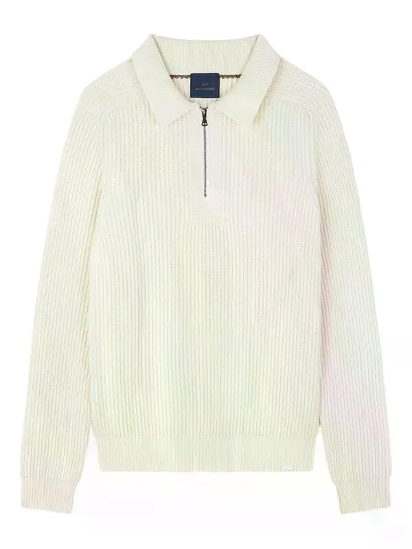 Paul & Shark Rib-knit Half-zip Sweater - White