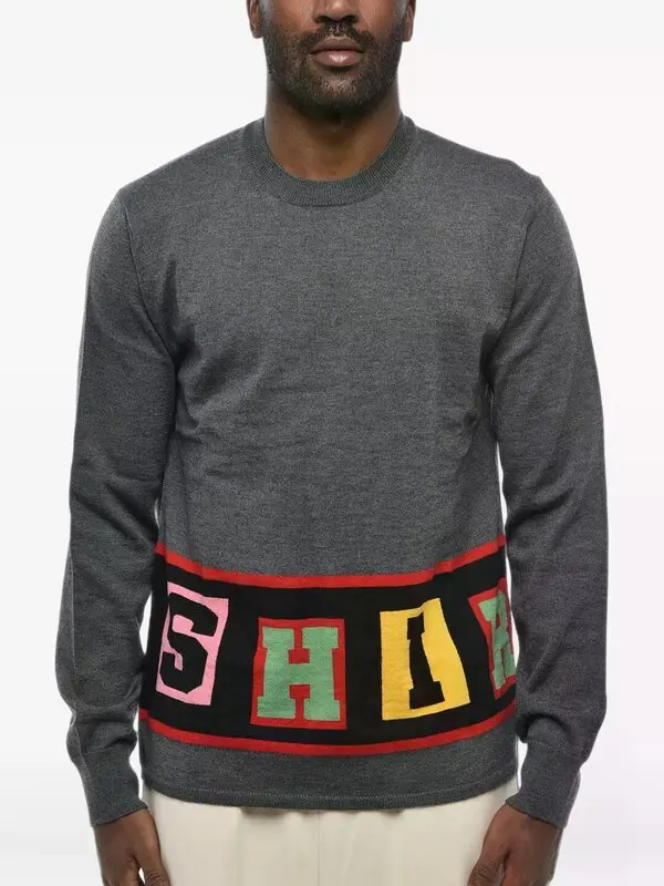 Comme Des Garçons Block-letter Knit Sweater - Grey