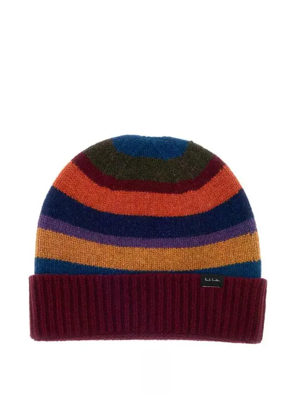 Paul Smith Striped Wool Beanie - Red