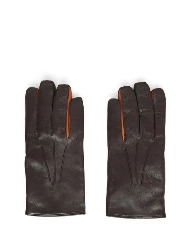 Paul Smith Leather Concertina Gloves - Brown