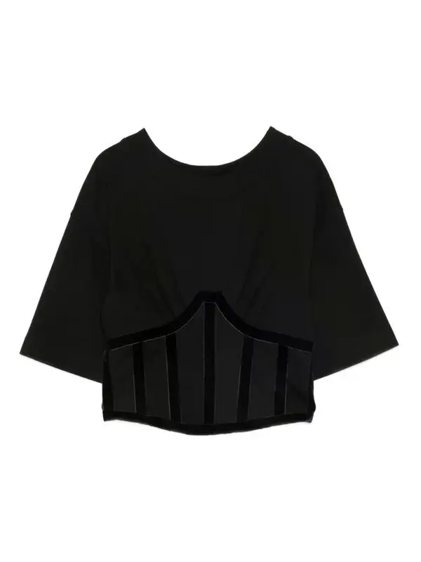 HAMZA Velvet-paneled Cropped Top