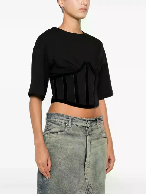 HAMZA Velvet-paneled Cropped Top
