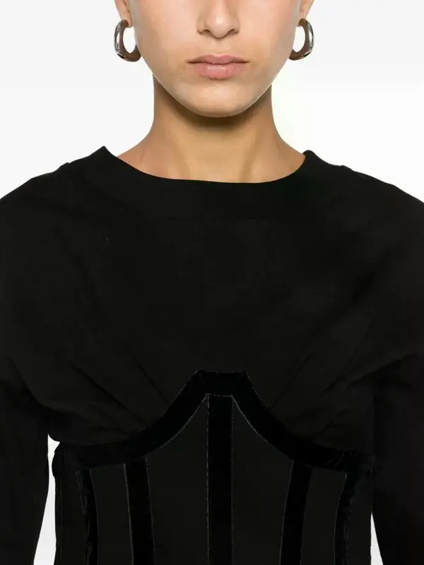HAMZA Velvet-paneled Cropped Top