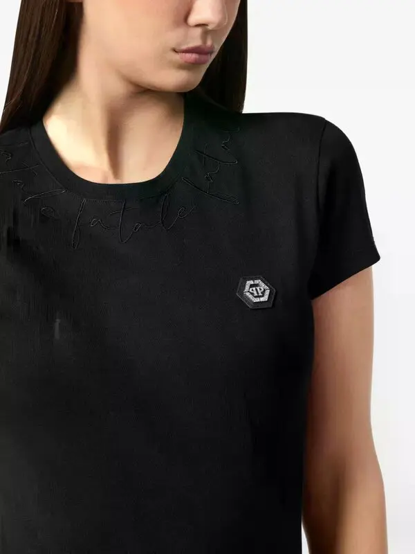 Philipp Plein Logo Fatale-embroidered T-shirt - Black