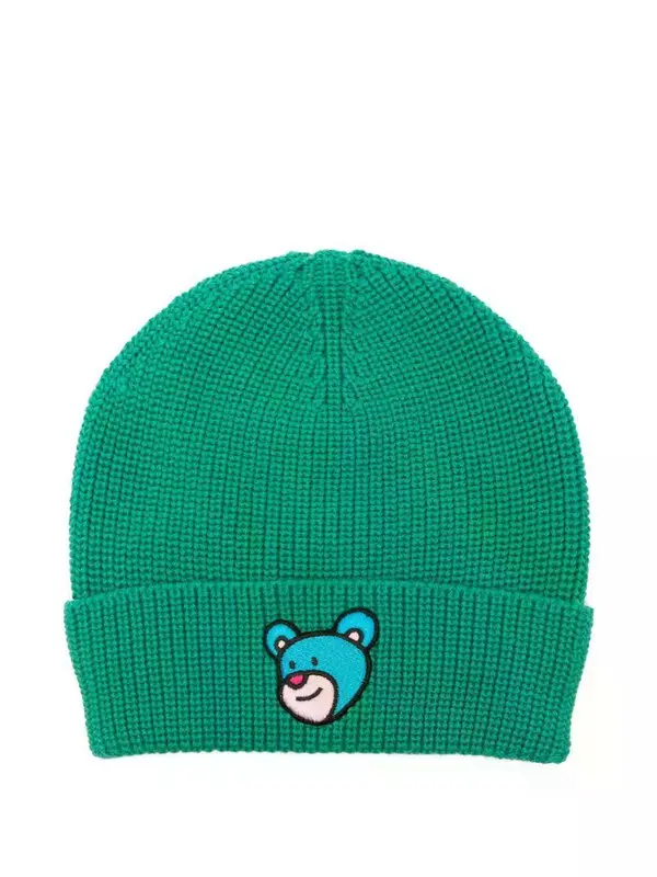 INBETWEENERS Ribbed Beanie With Teddy Bear Embroidery - Green