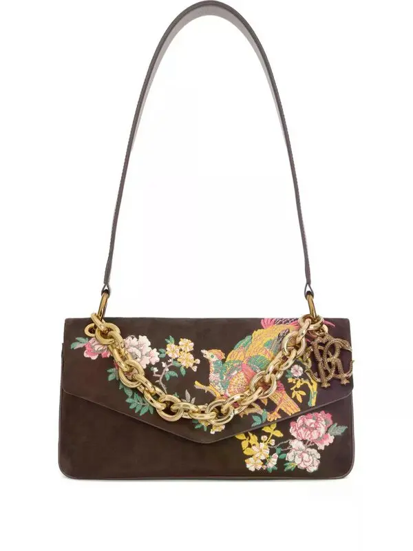 Roberto Cavalli Embroidered Suede Shoulder Bag